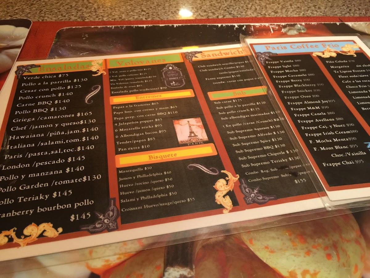 Carta de cafetería París Coffee, Nuevo Laredo