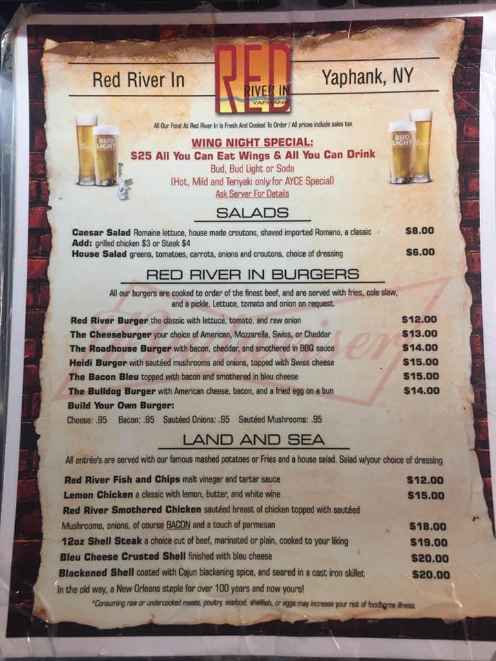 Menu at Red River Inn Inc pub & bar, Yaphank