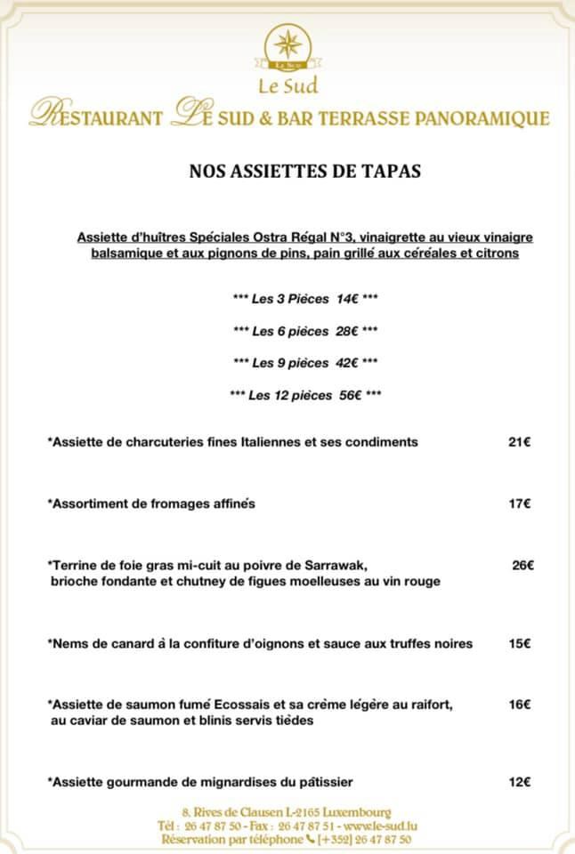 Menu at Restaurant Le Sud - Restaurant gastronomique - Rives de clausen ...