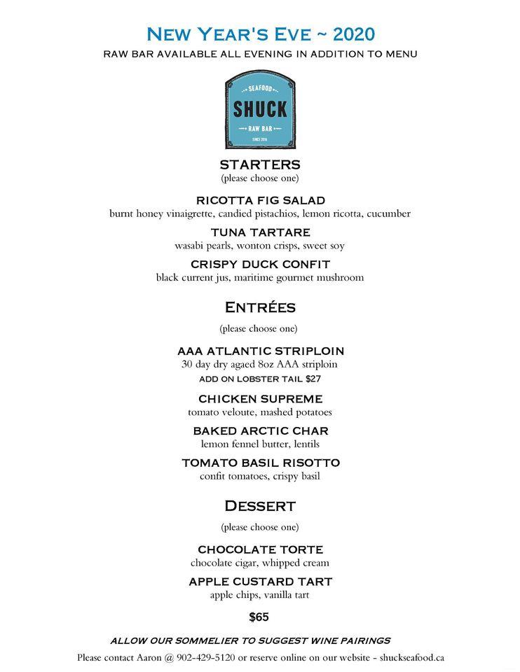 Menu at Shuck Seafood + Raw Bar, Halifax