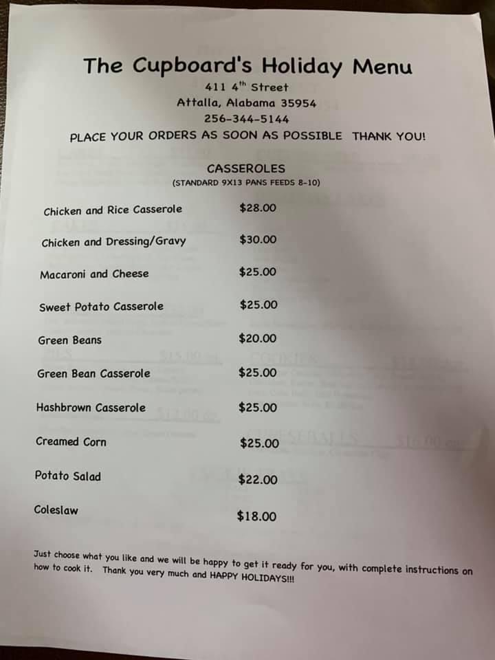Menu at The Cupboard restaurant, Ashville