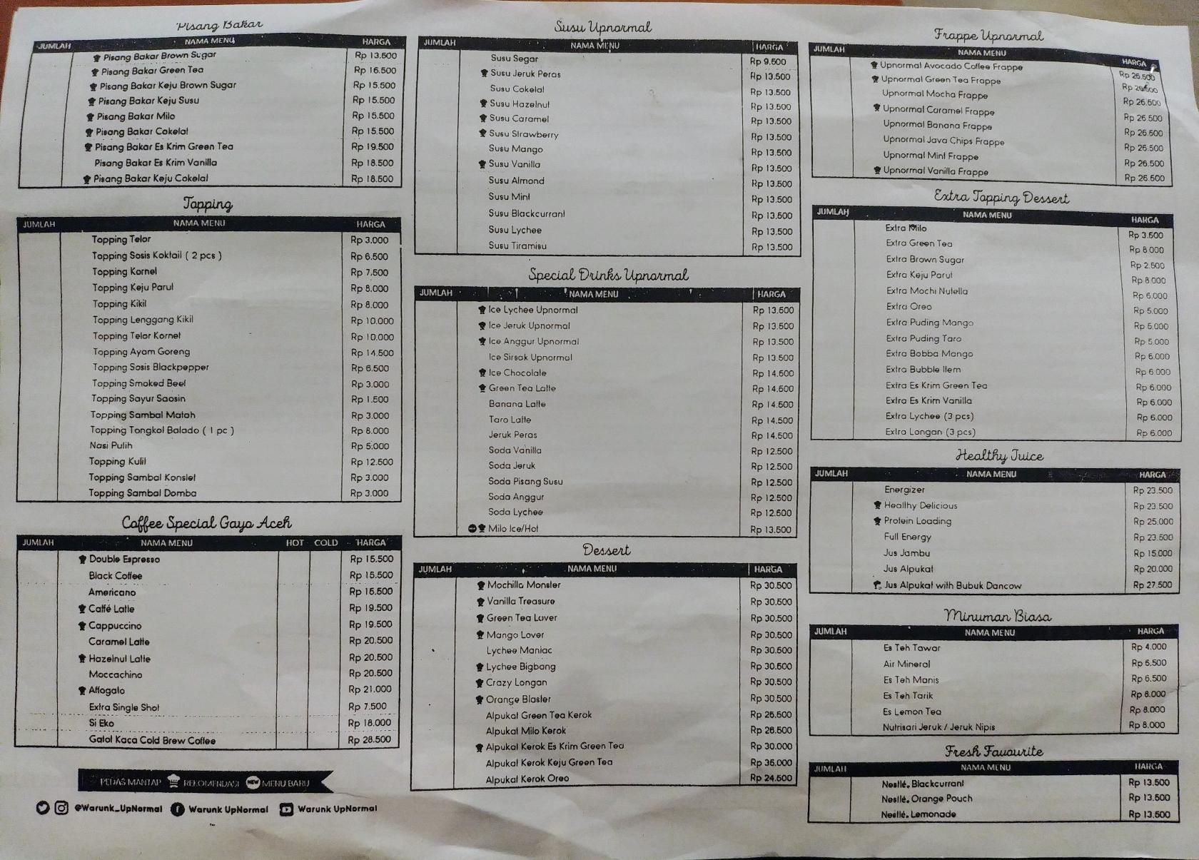 Menu at Warunk Upnormal Taman Puring cafe, Jakarta, 12