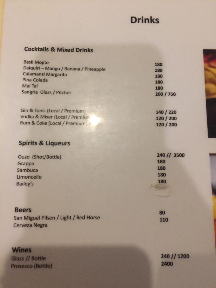 Menu at Cafe Athena, El Nido, Serena St