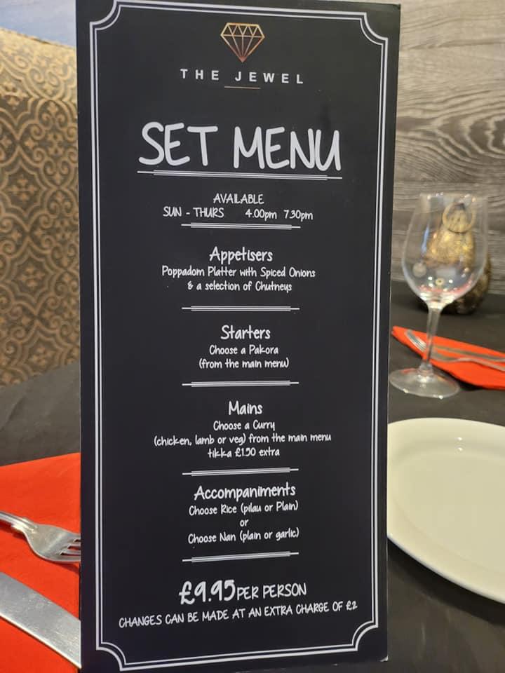 Menu at Jewel In The Crown restaurant, Kilmarnock