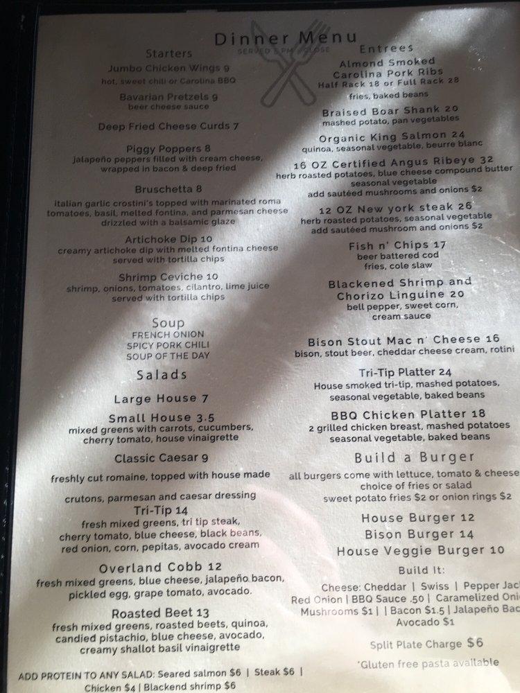 Menu at Overland Restaurant & Pub, Gardnerville, U.S. Hwy 395 N