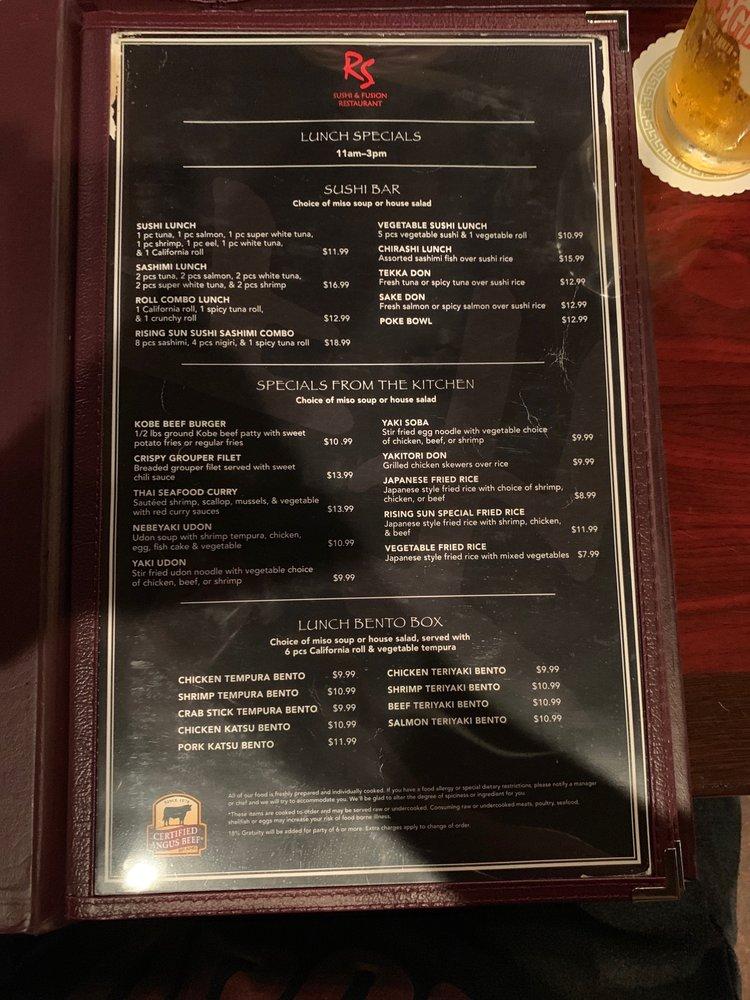 Menu at Rising Sun Sushi and Fusion Restaurant, Humble