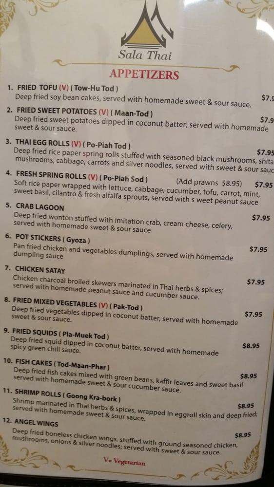 Menu at Sala Thai restaurant, Santa Cruz