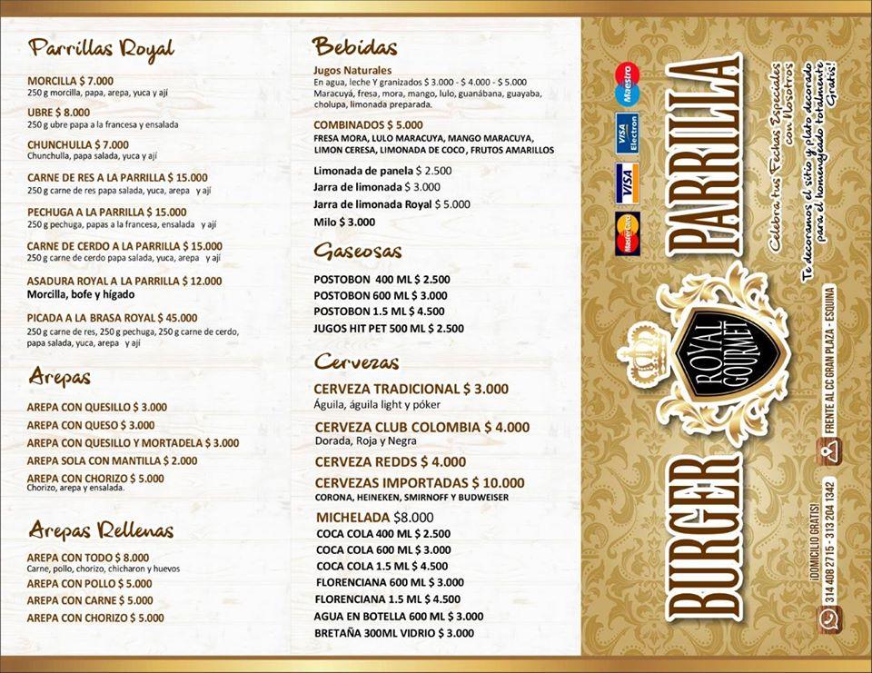 Menu at Royal Gourmet Restaurante y Salón De Eventos, Florencia