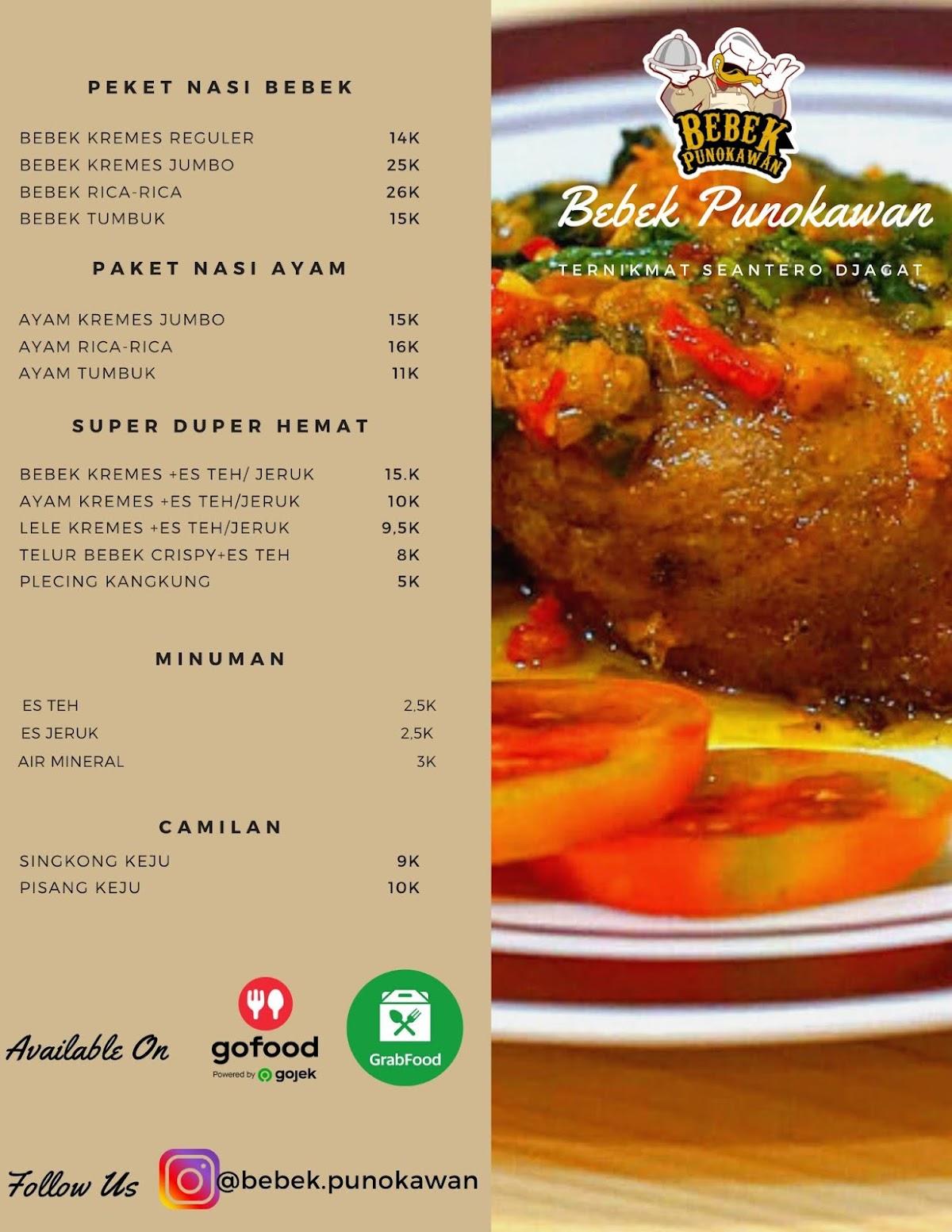 Menu at Bebek Punokawan restaurant, Surabaya