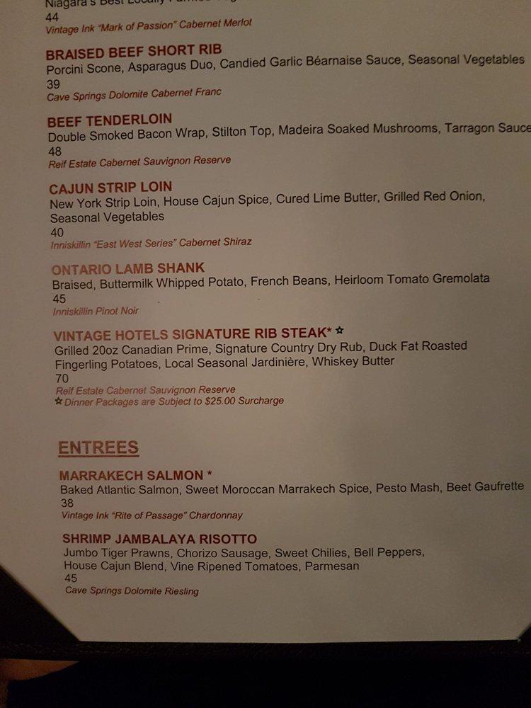 Menu au Cannery Restaurant, Niagara-on-the-Lake