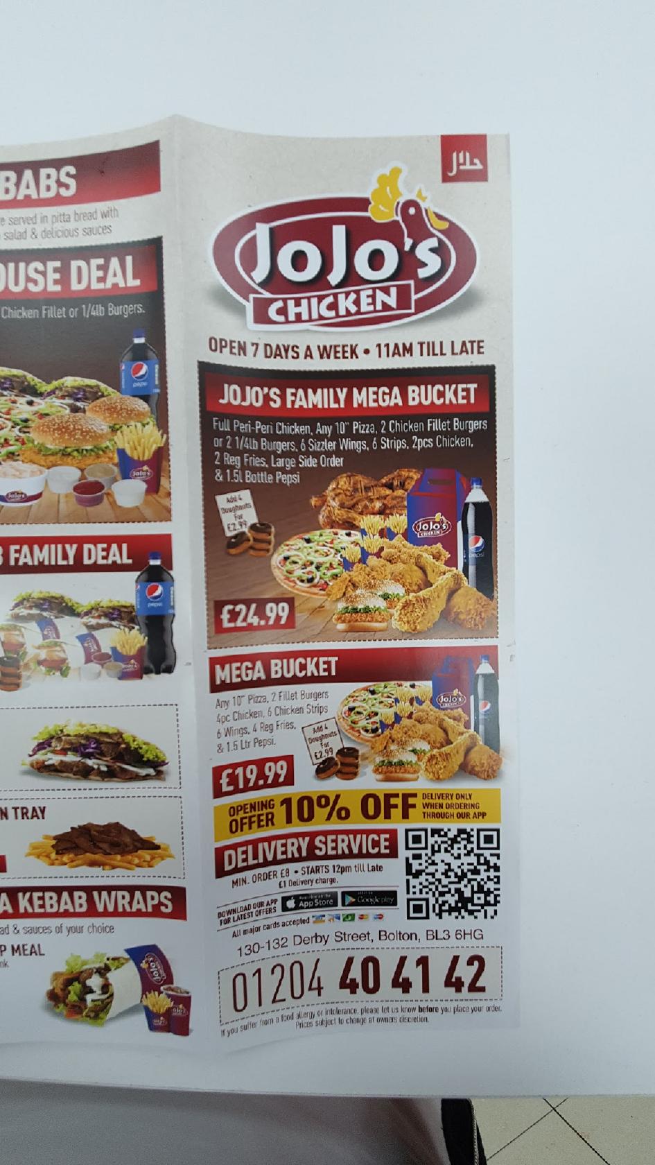 Menu at Jojo's Chicken Bolton fast food, Bolton