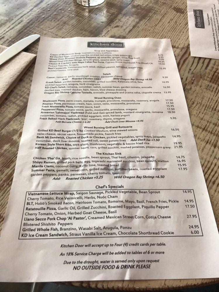 Menu at Kitchen Door pub & bar, Napa