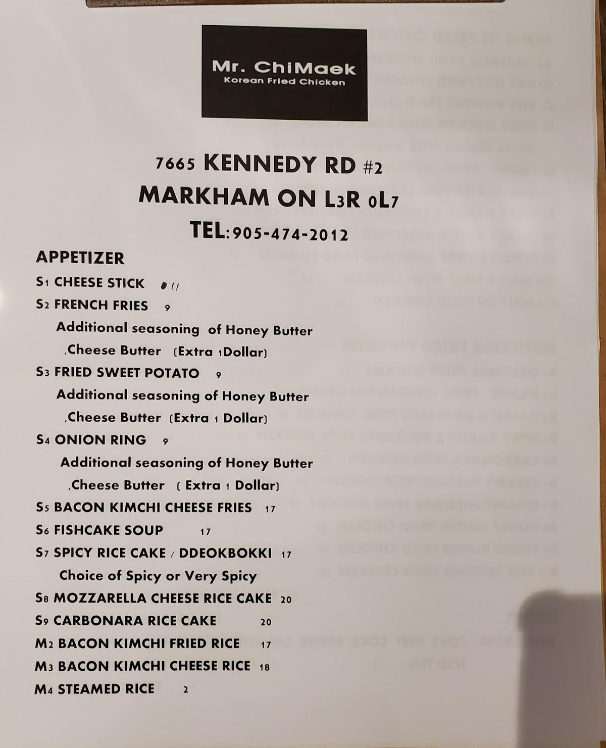Menu at Mr. ChiMaek restaurant, Markham