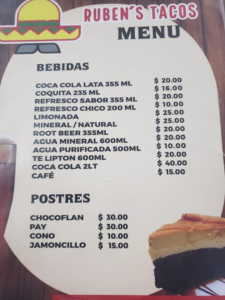 Carta del restaurante Ruben's Tacos, Ciudad Camargo
