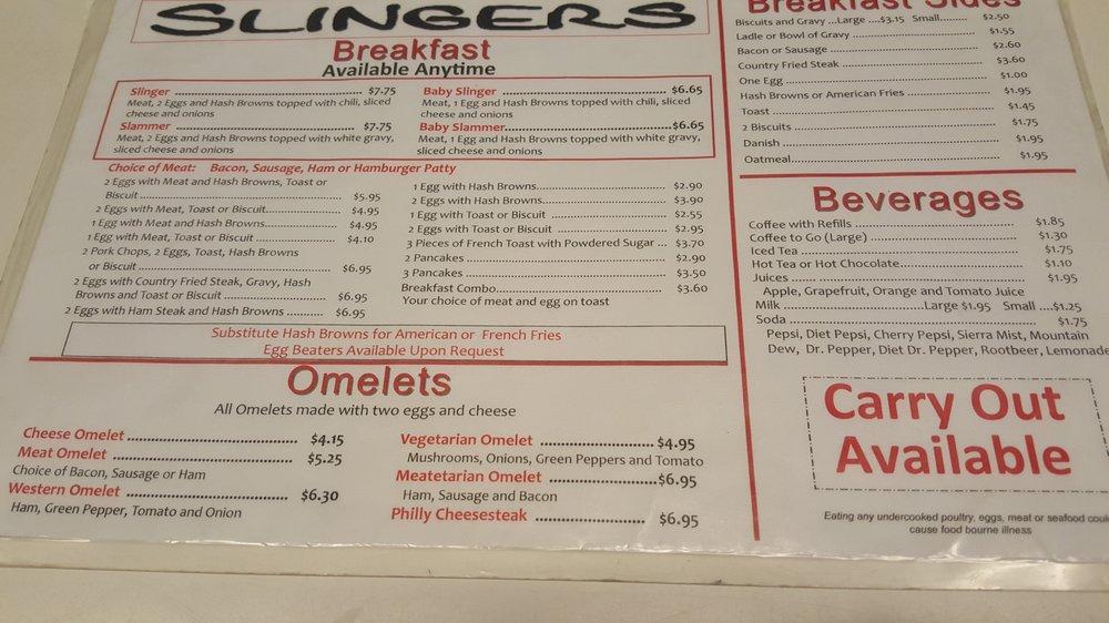 Menu at Slingers restaurant, House Springs, Gravois Rd