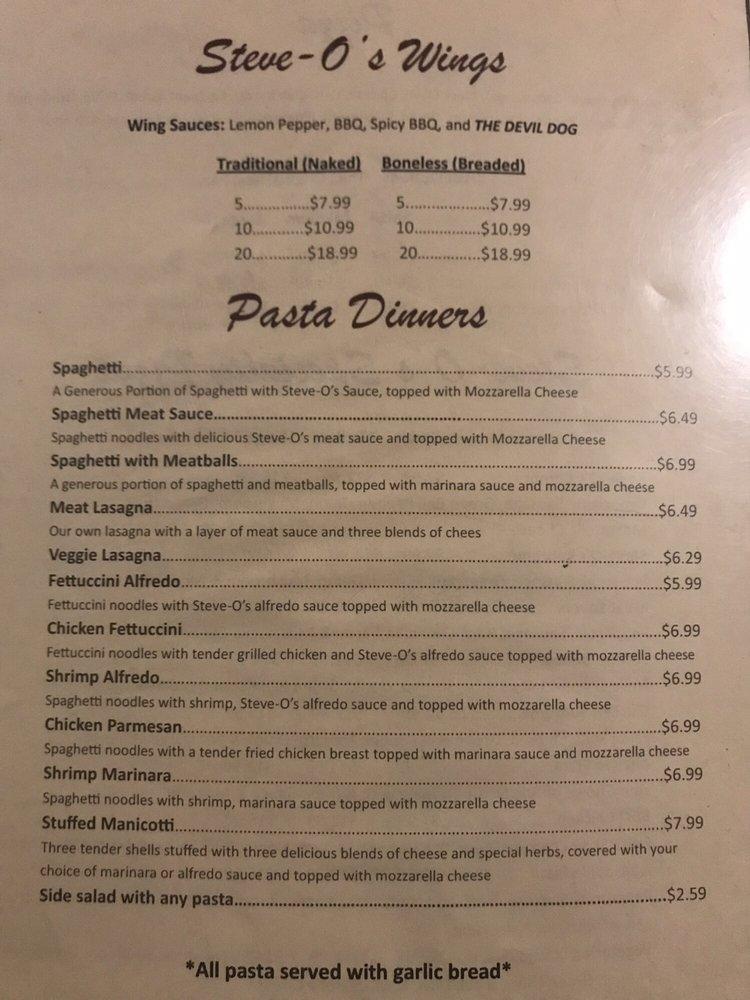 Menu at Steve-O's Pizza and Pub, Mount Vernon
