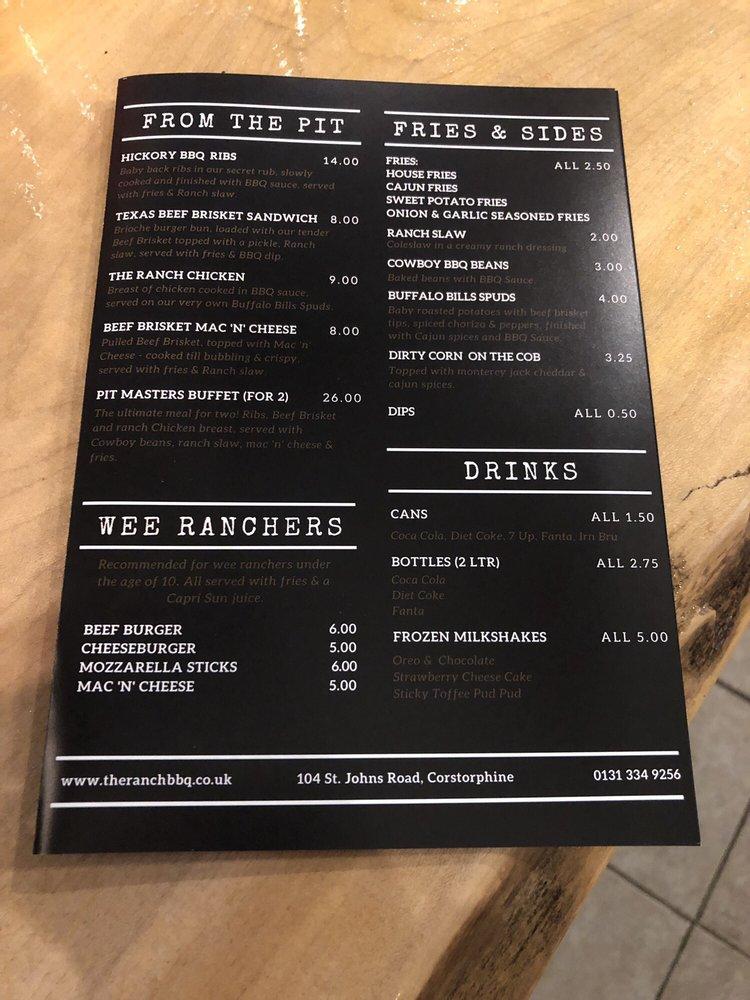 Menu at The Ranch Sighthill BBQ, Edinburgh, 12 Bankhead Ave