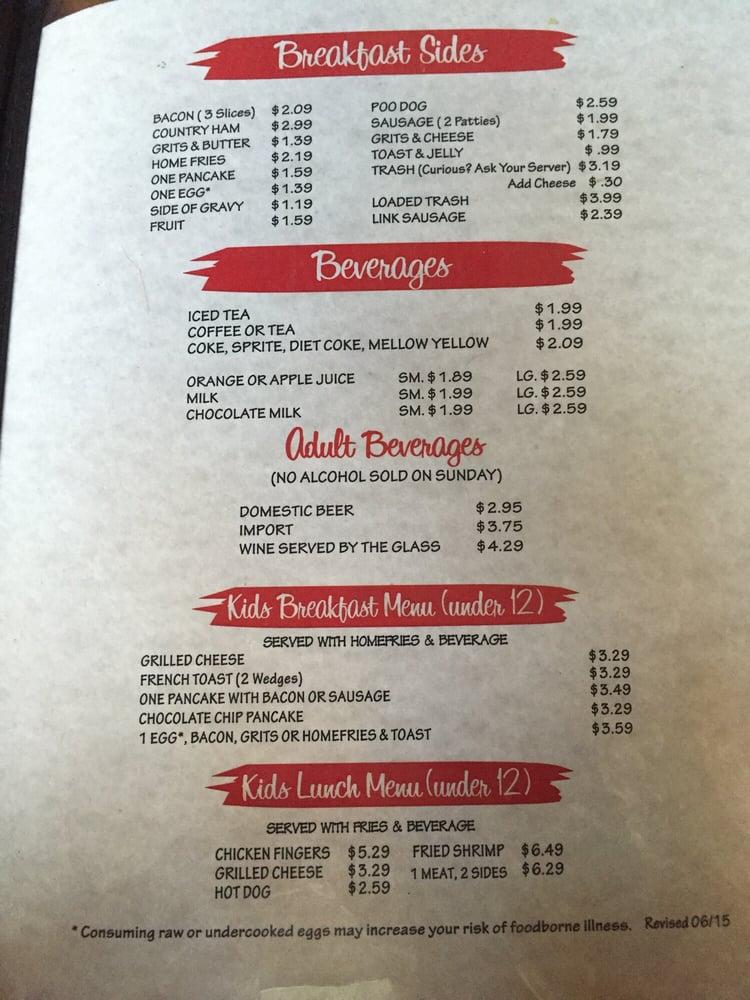 Menu at The Shack restaurant, North Myrtle Beach, Sea Mountain Hwy