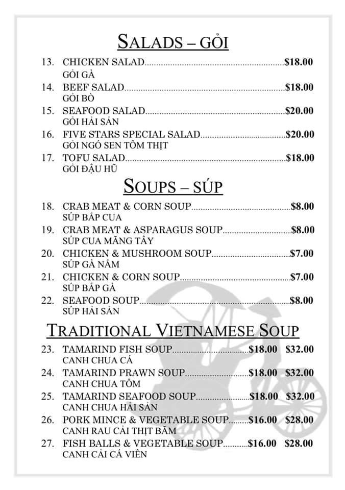Menu at 5 Star restaurant, Christchurch, 250 Clyde Rd