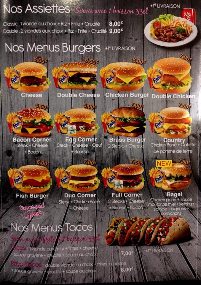 Menu at Food Corner restaurant, Meudon