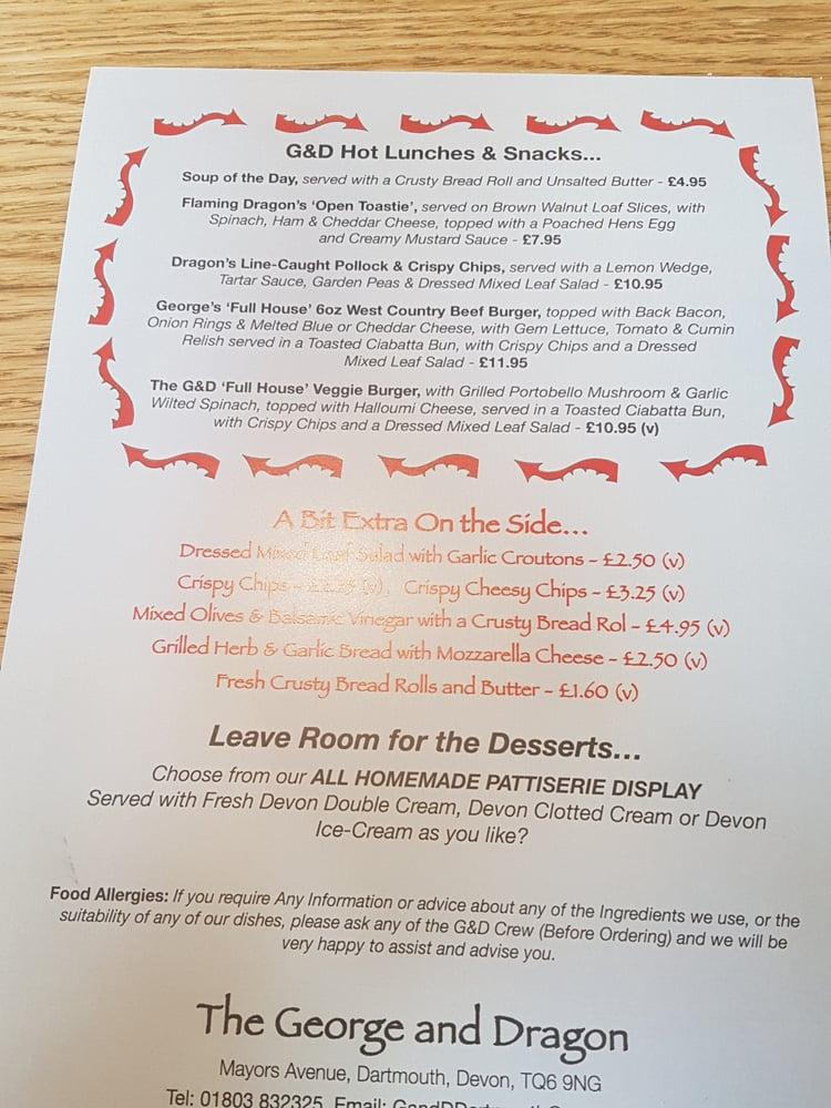 Menu at George & Dragon pub & bar, Dartmouth