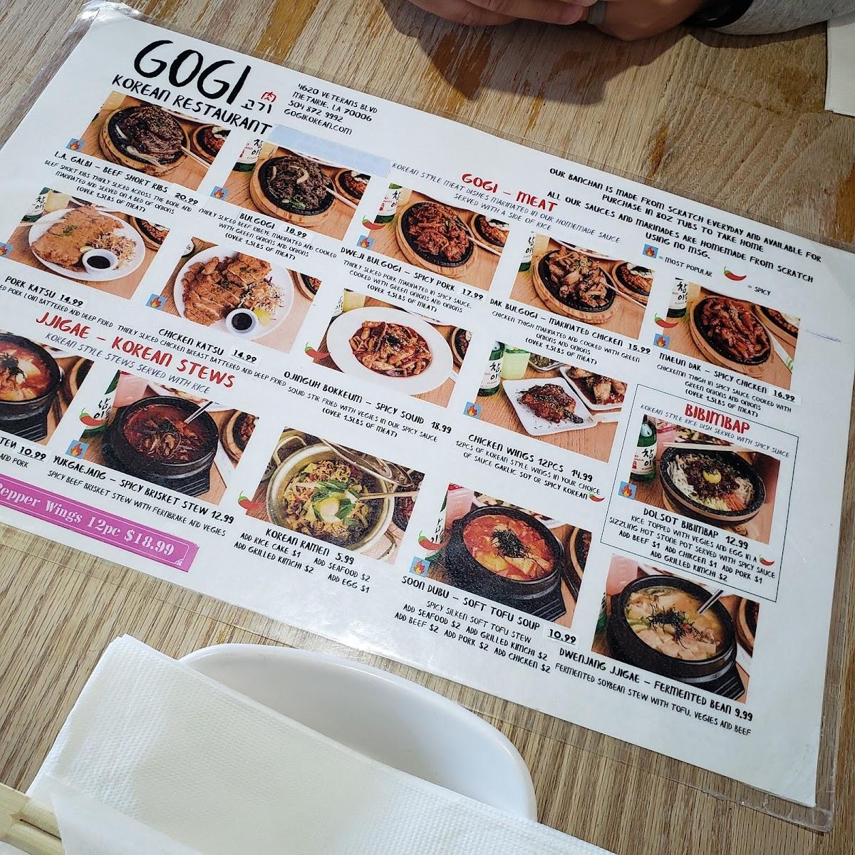Menu at Gogi Korean Restaurant, Metairie