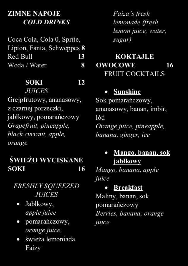 Menu at Little Britain Café & Bar, Kraków