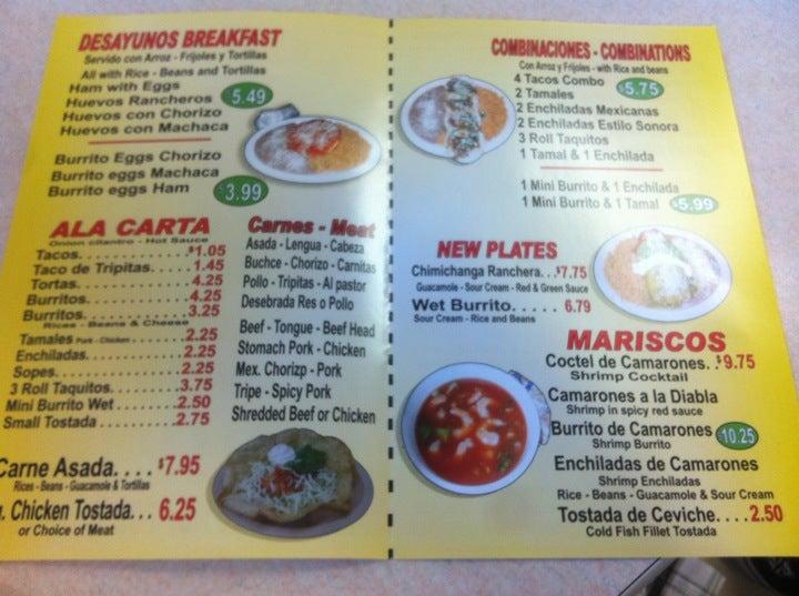 Menu at Los Tres Toritos restaurant, Reno