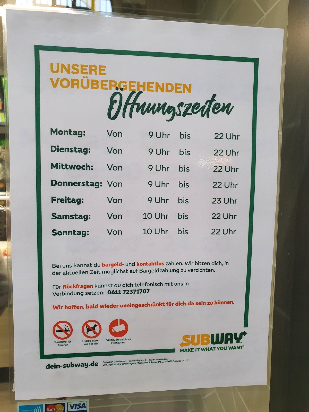 Menu at Subway fast food, Wiesbaden, Hauptbahnhof