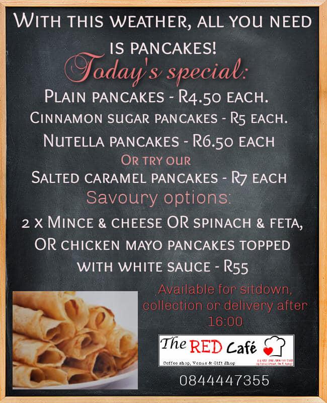 Menu at The Red Cafe, Vanderbijlpark