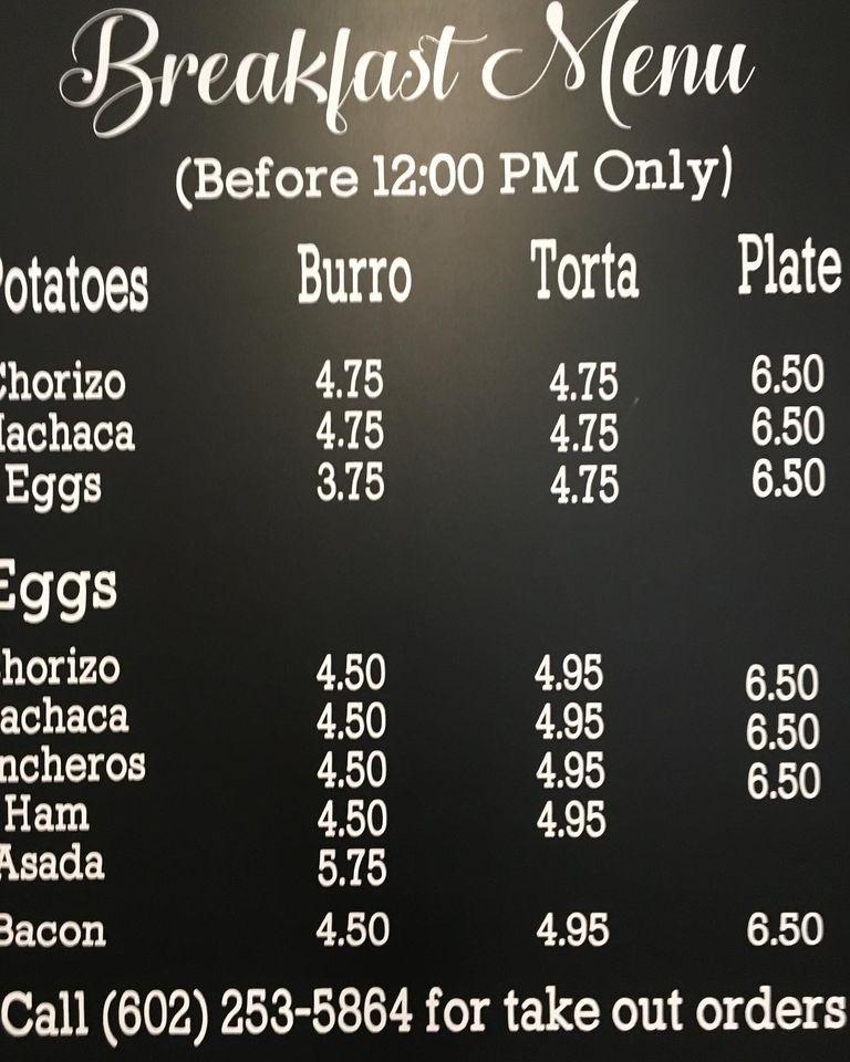 Menu at Azteca Bakery & Mexican, Phoenix, 416 N 7th Ave