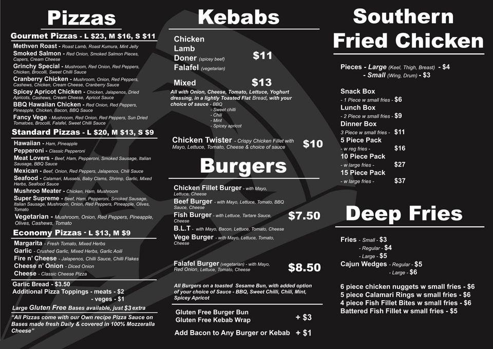 Menu at Dom's Pizza & Kebabs restaurant, Methven