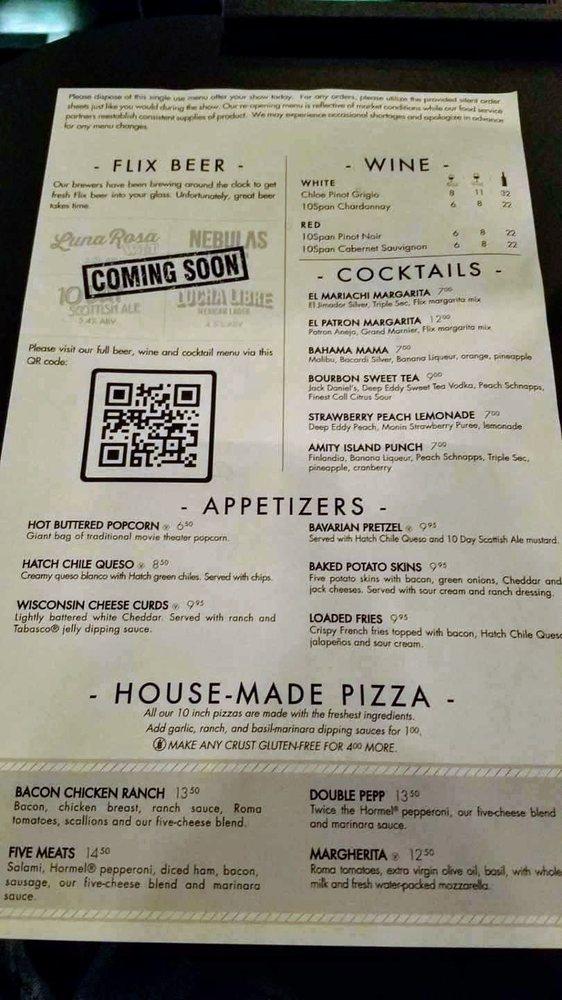 Menu at Flix Brewhouse restaurant, Oklahoma City