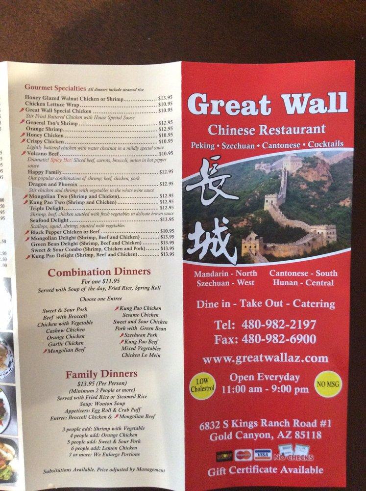 Menu at Great Wall Chinese Restaurant, Gold Canyon