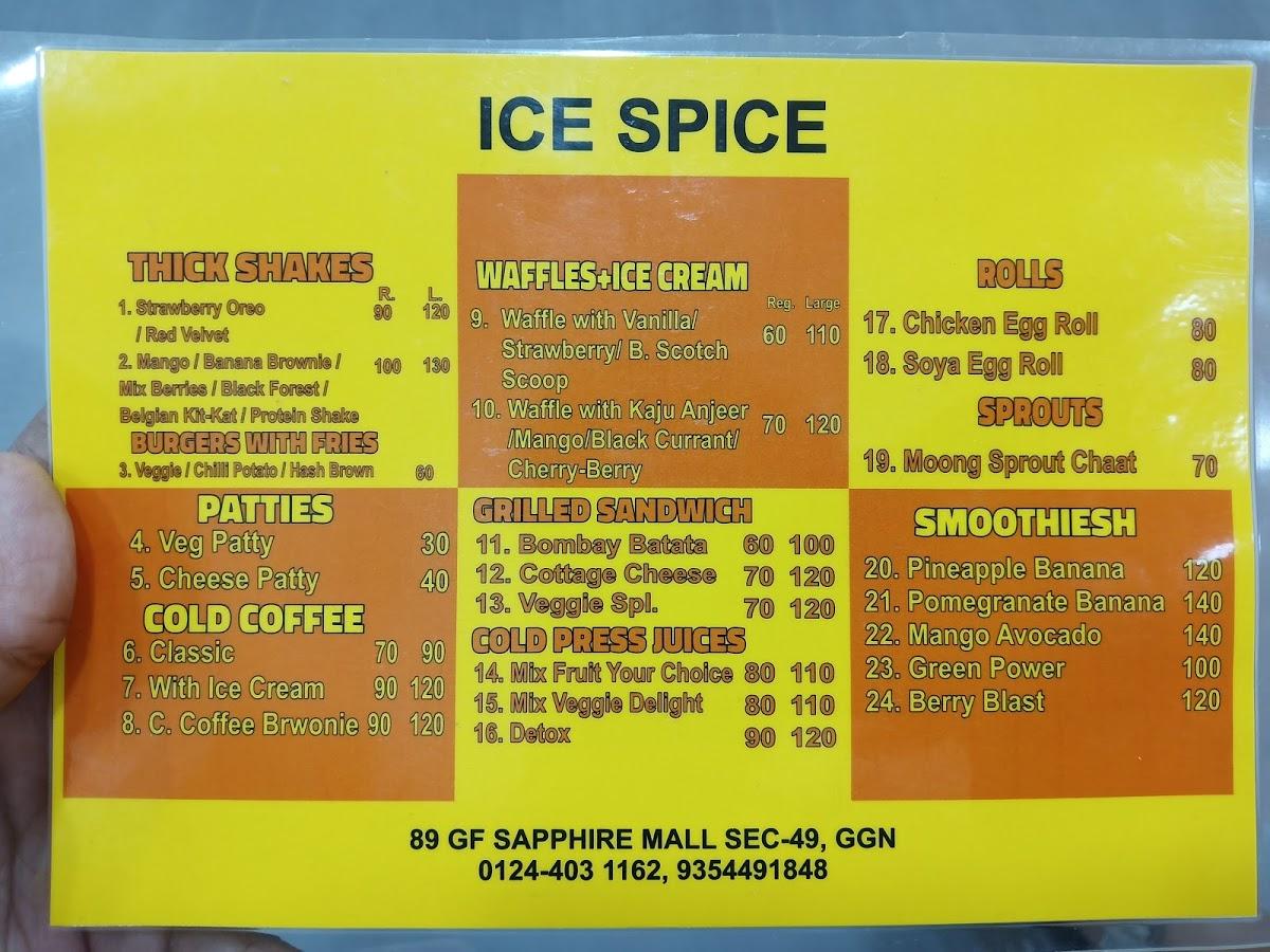 Menu at Ice Spice, Gurugram