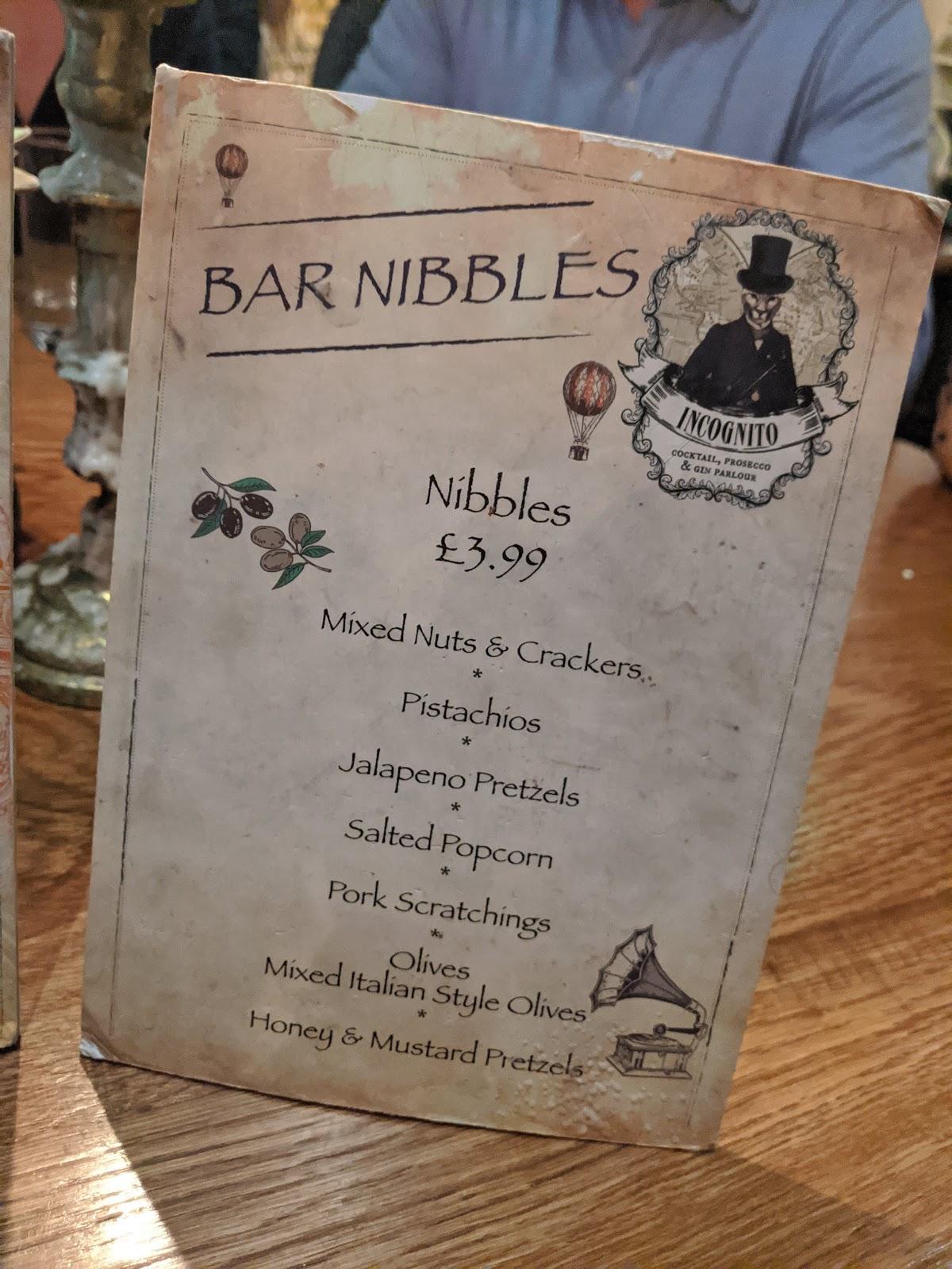 Menu at Incognito pub & bar, Winchester