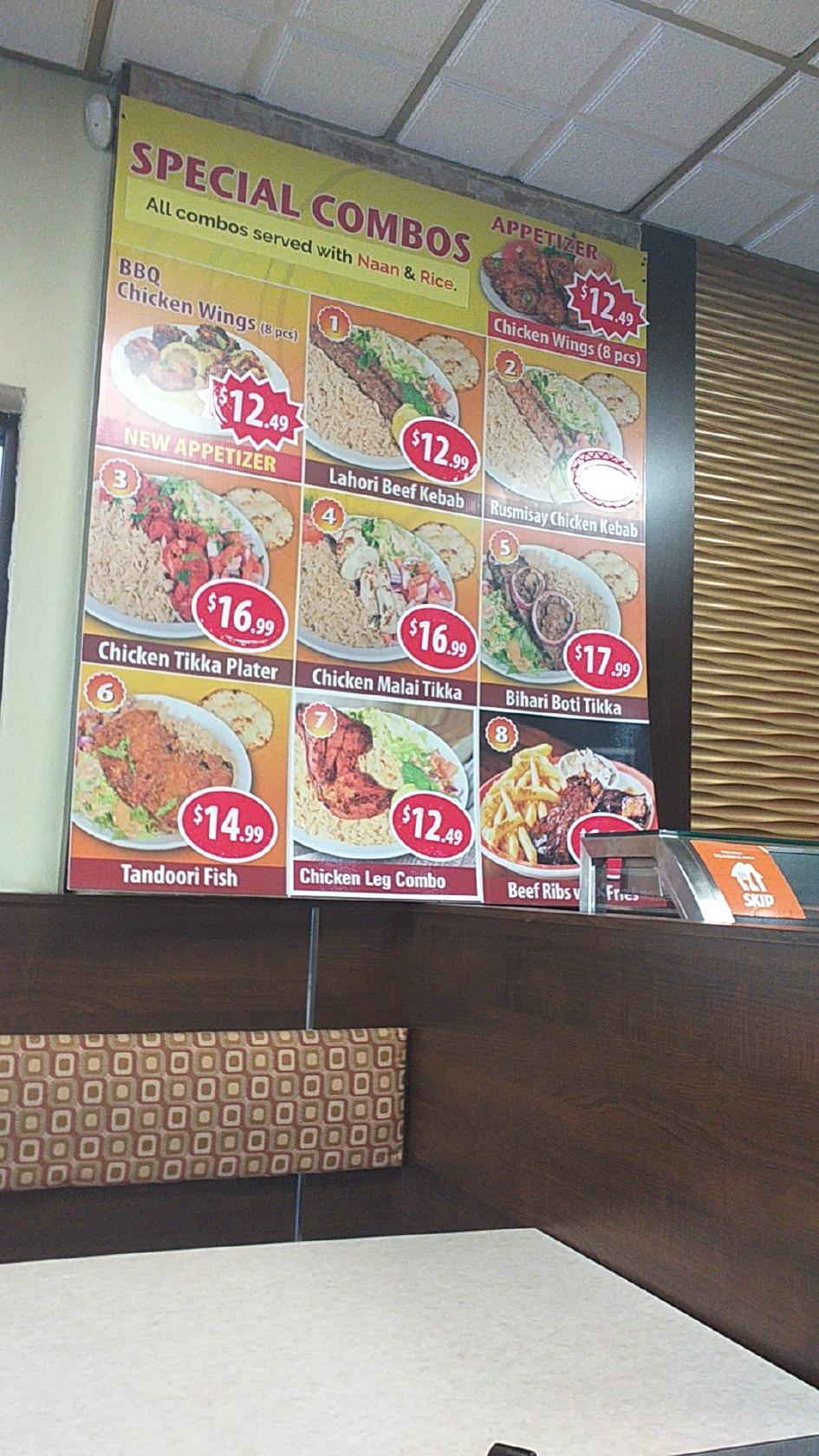Menu at Iqbal Kebab restaurant, Toronto