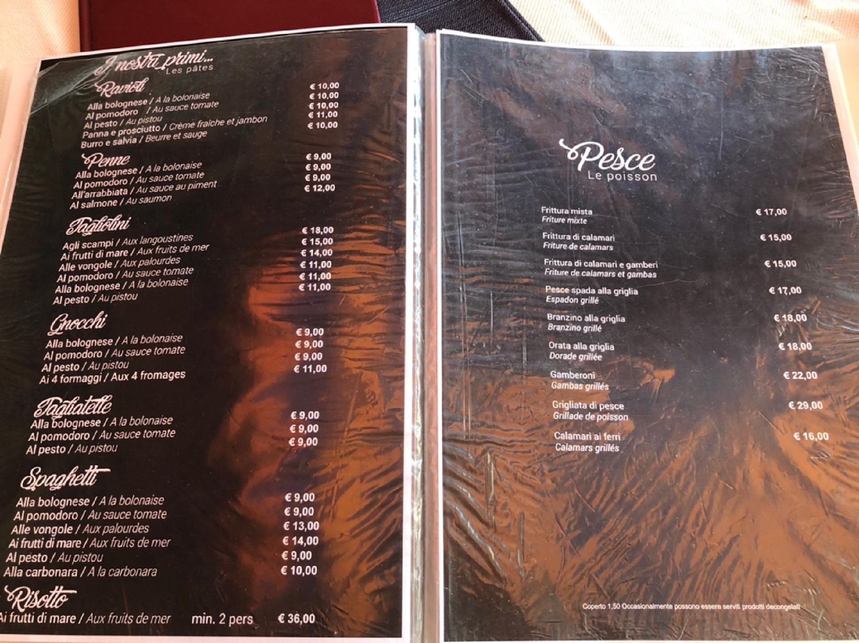 Menu at Ristorante Pizzeria La Meridiana, Ventimiglia