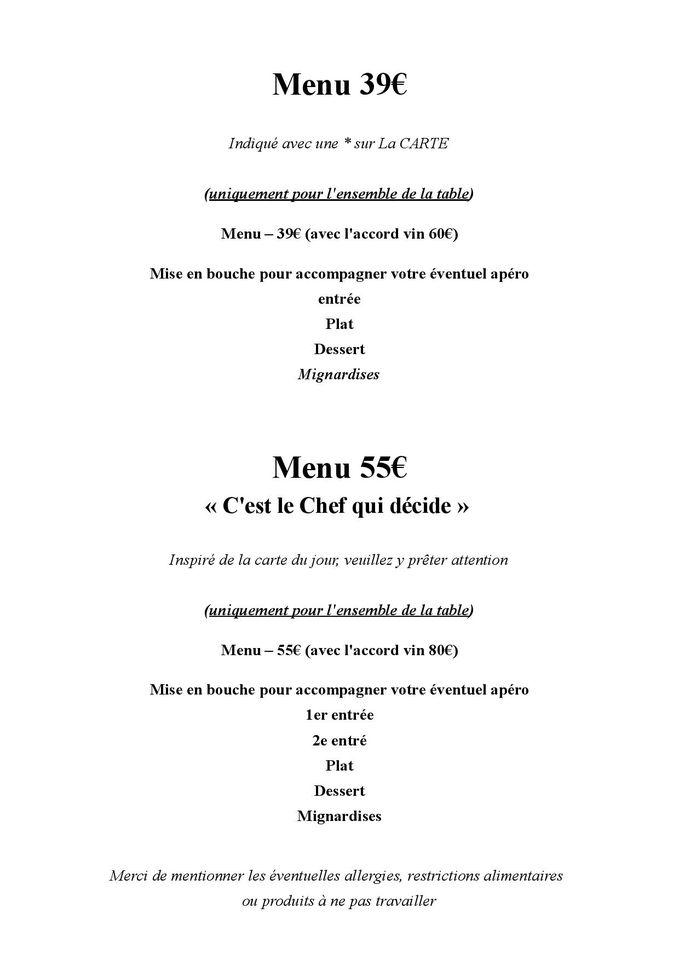 Menu au Le Grand Pré, Erquelinnes
