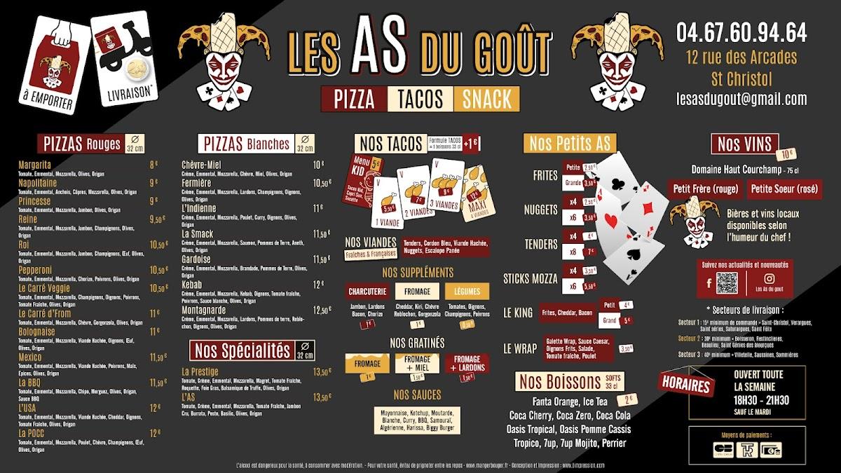 Menu at Les As du Goût pizzeria, Saint-Christol