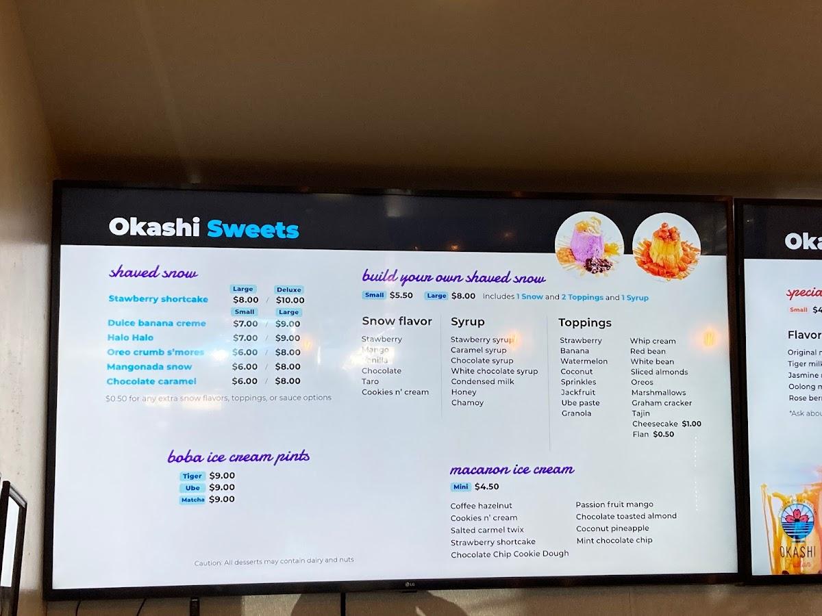 Menu at Okashi Fusion restaurant, Vacaville