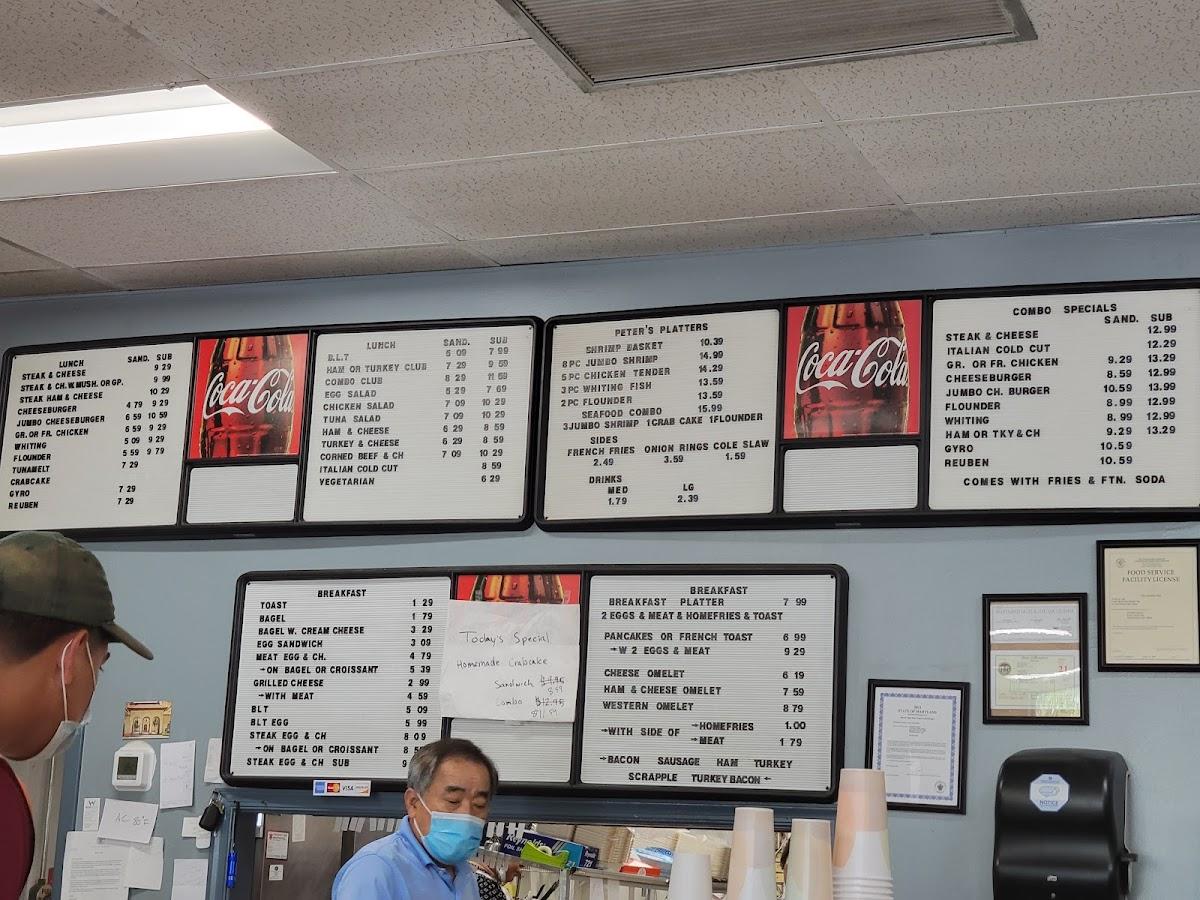 Menu at Peter's Grill cafe, Rockville