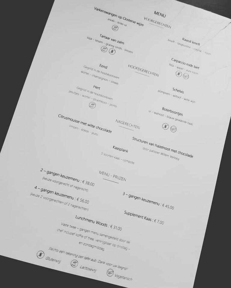 Menu at Restaurant Woods, Geel