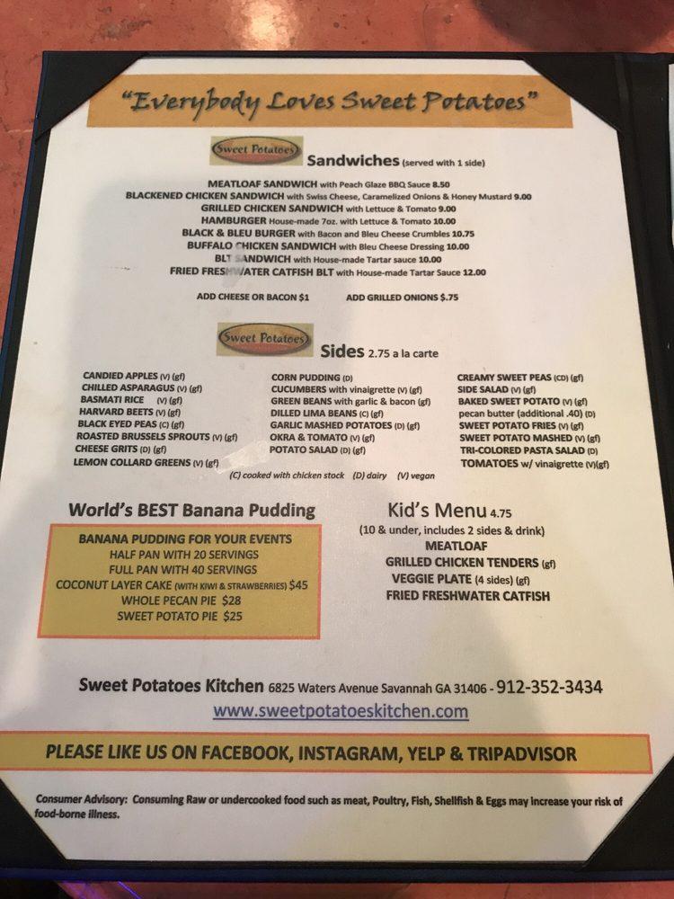 Menu at Sweet Potatoes Kitchen restaurant, Savannah