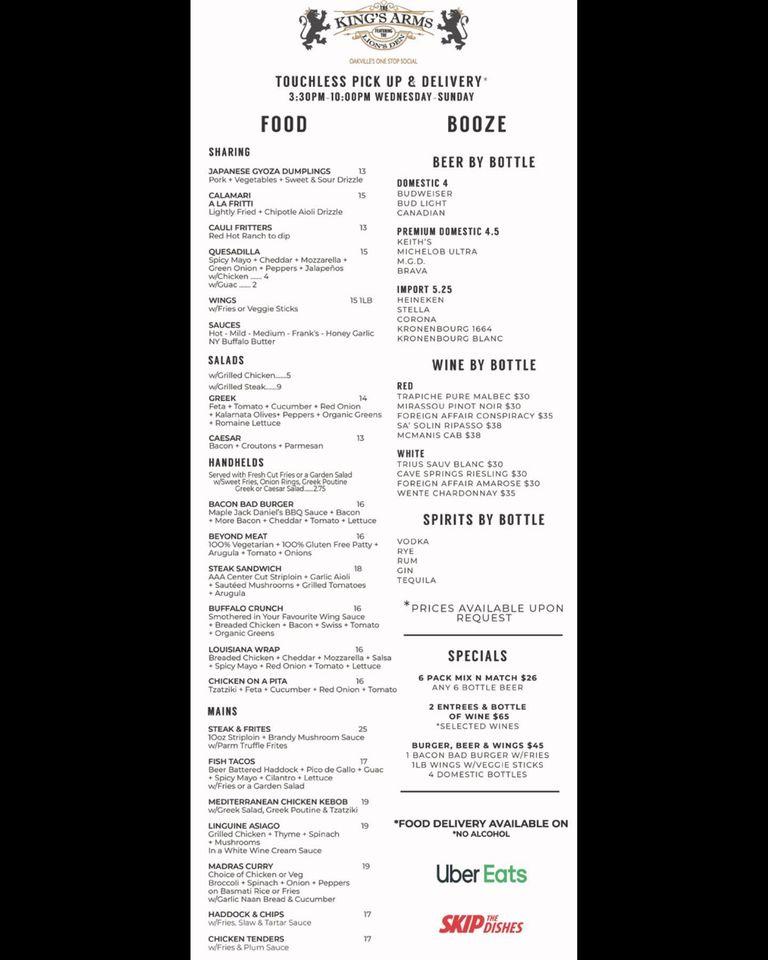 Menu at The King's Arms Oakville pub & bar, Oakville