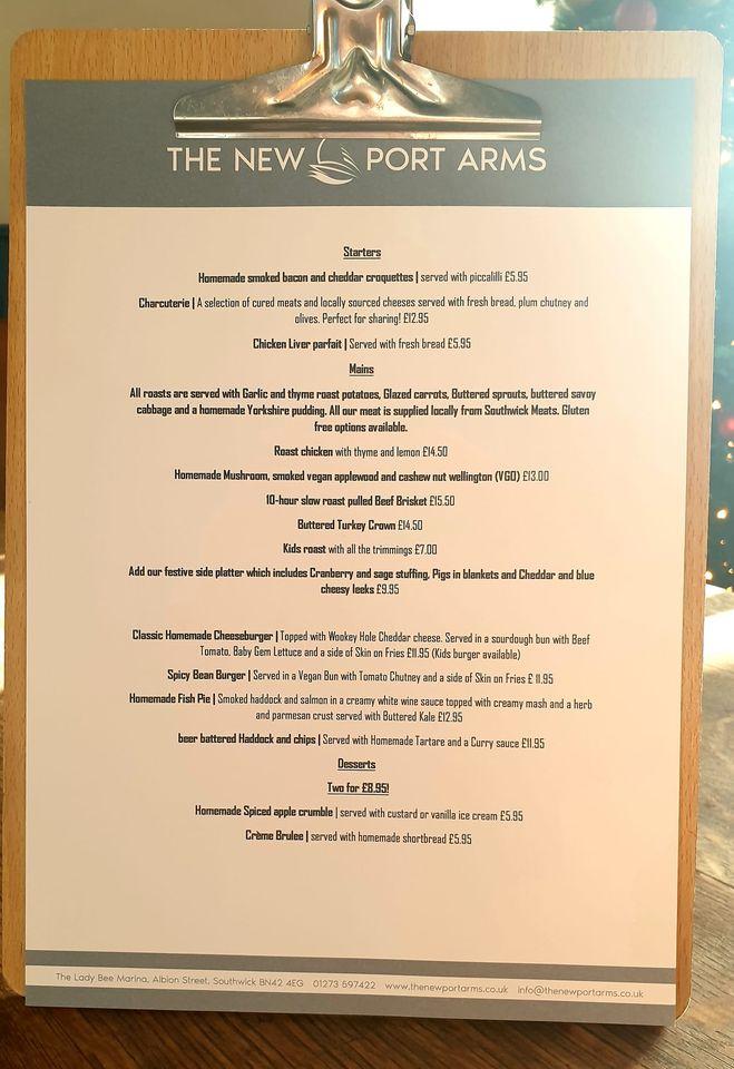 Menu at The New Port Arms pub & bar, Southwick