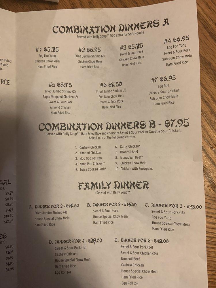 Menu at China Cafe, Springville