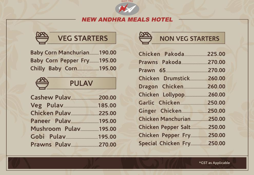 Menu at New Andhra Meals Hotel, Chennai, Shop No