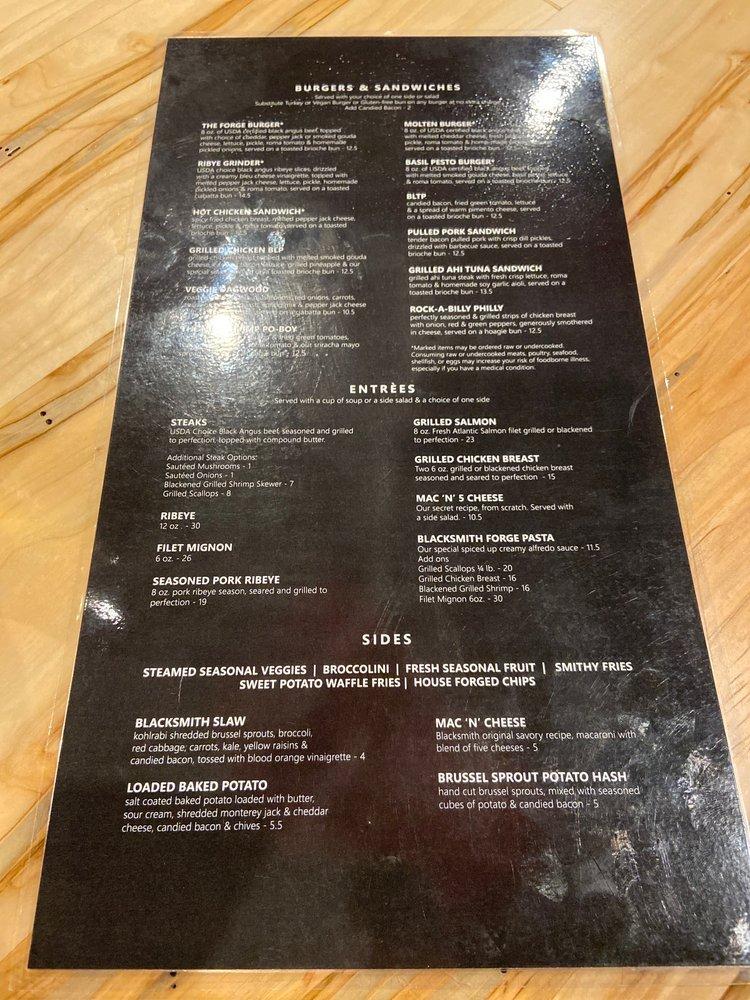 Menu at The Blacksmith Restaurant, Dyersburg