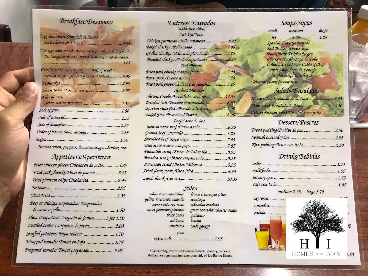 Menu at Arco Iris Cafe, Tampa, N Habana Ave